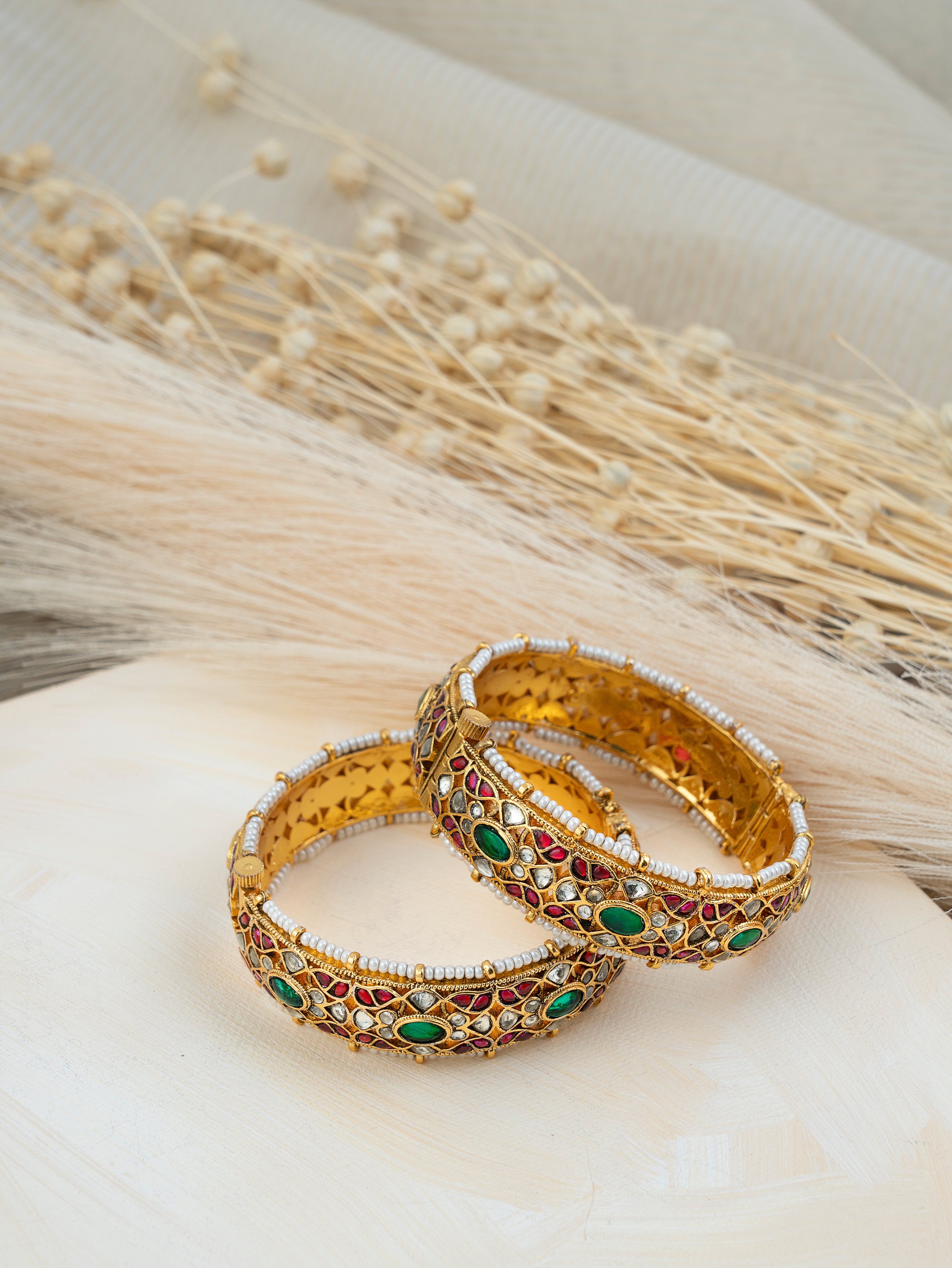 Multicolor Gold Plated Jadau Kundan Bangles – Studio Gulabi